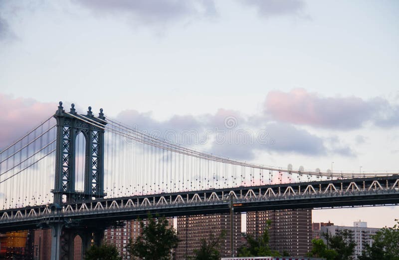 Manhattan Bridge, Buildings and Light Pole Stock Photo - Image of ...