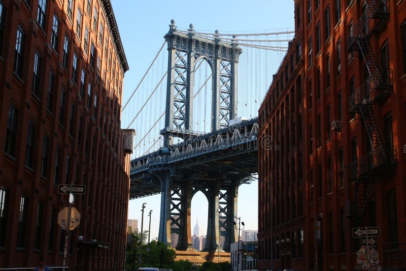 Manhattan Bridge in DUMBO, New York Stock Image - Image of street ...