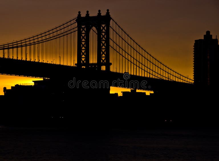 Manhattan Bridge Orange Sunrise Stock Image - Image of inspiring ...