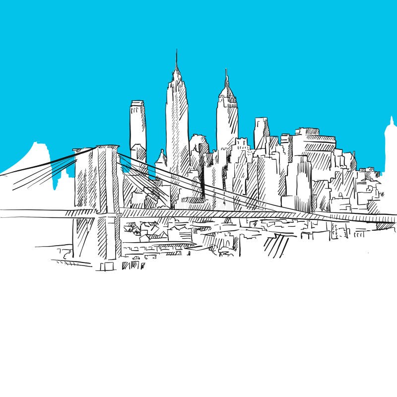 Manhattan and Brooklyn Bridge Detailed Sketch Stock Vector ...