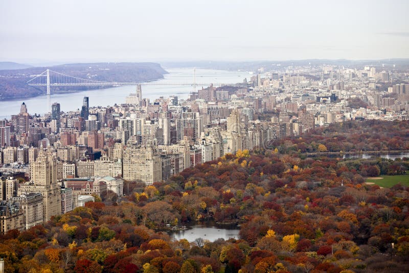 Manhattan Buildings and Central Park at Fall. Stock Image - Image of ...