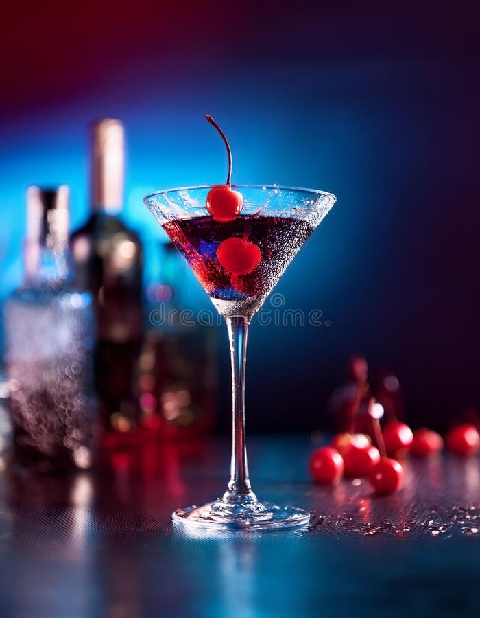 Manhattan Cocktail with Cherries. Generated Image Stock Photo - Image ...