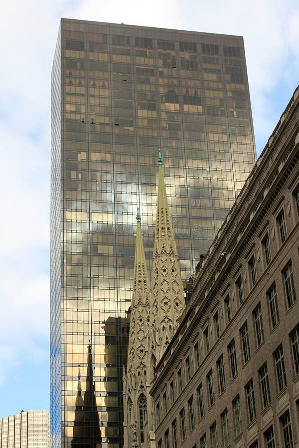 Manhattan Contrast Cathedral and Skyscraper Stock Image - Image of ...