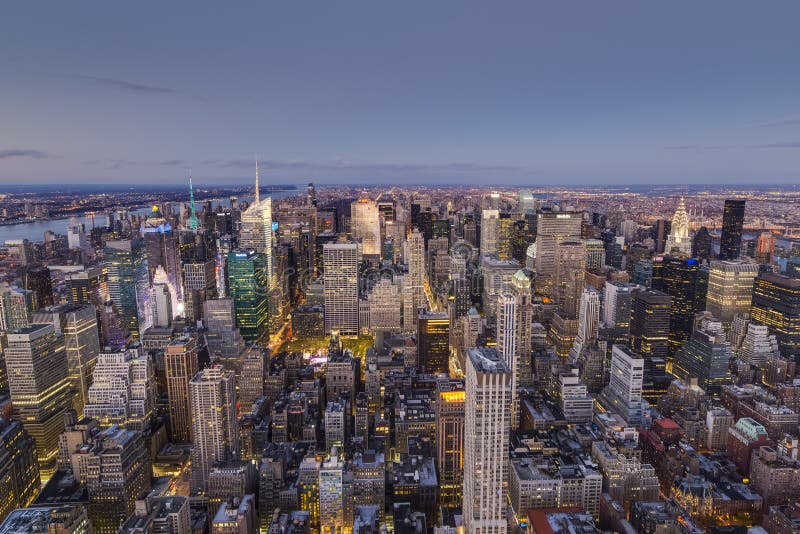 Manhattan at dusk stock image. Image of landmark, highrise - 59453185