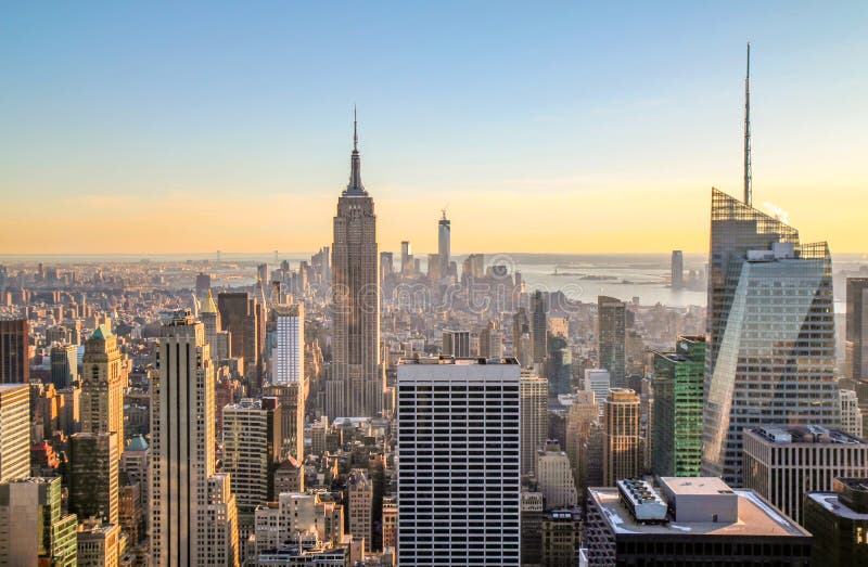 Manhattan at golden hour editorial stock image. Image of architecture ...