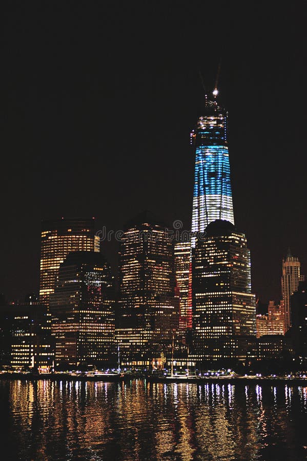 Manhattan lights at night stock photo. Image of scenery - 63522546