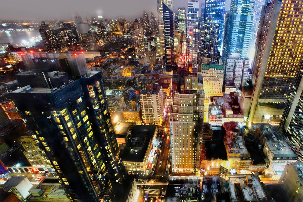 Manhattan by night stock image. Image of neon, bright - 27987615