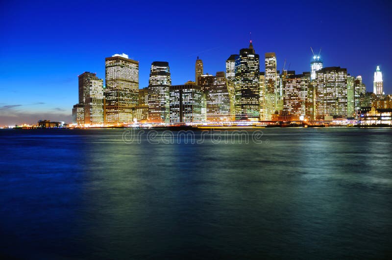 Manhattan night scenes stock photo. Image of river, light - 23598624