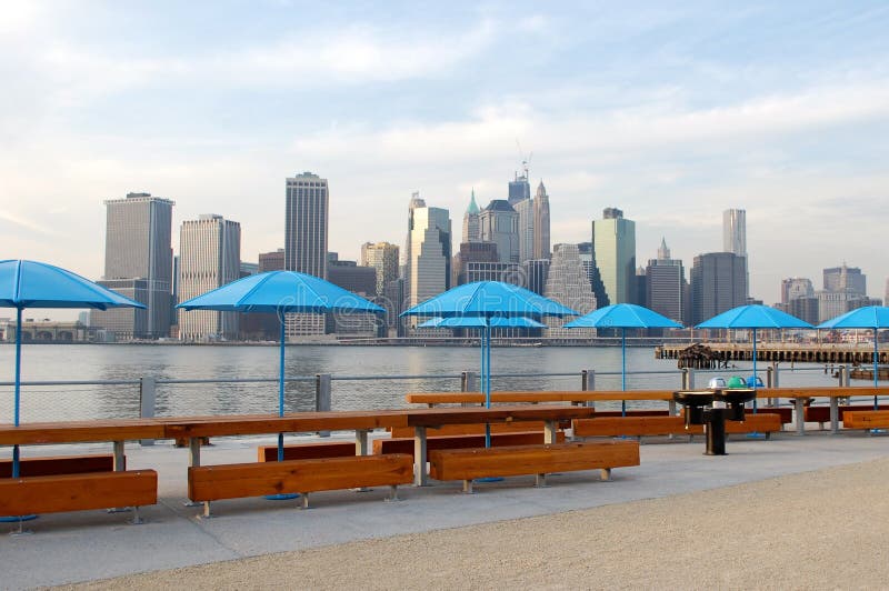 Manhattan from Pier 5 stock image. Image of tables, river - 28208341