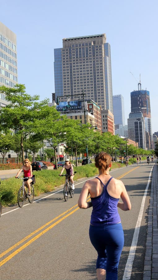 Manhattan Riverside Cycling Trail Editorial Stock Image - Image of ...