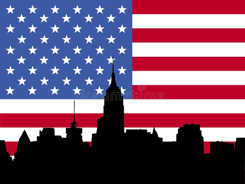 Manhattan skyline and flag stock vector. Illustration of stars - 6630623