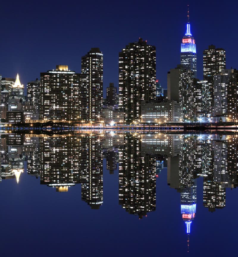 Manhattan Skyline at Night, New York City Stock Photo - Image of ...