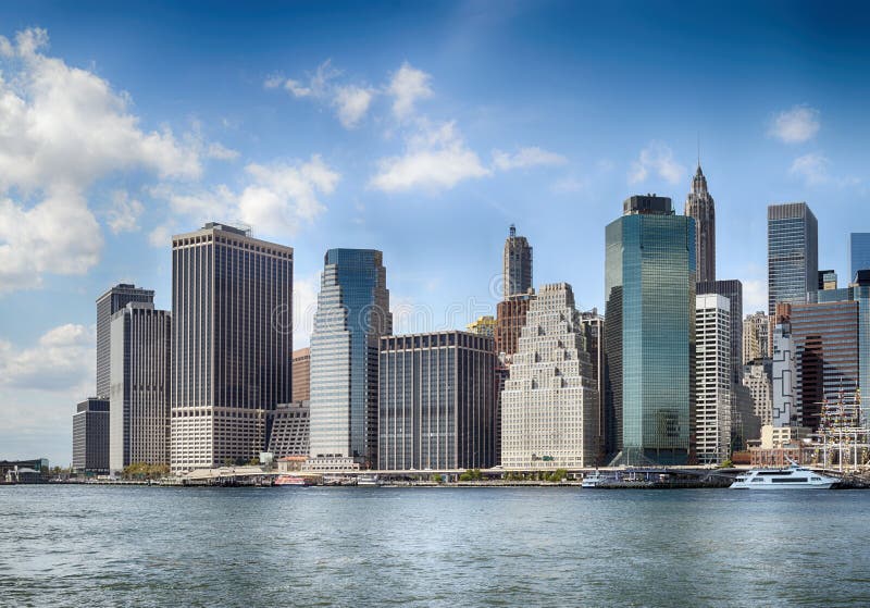 Manhattan Skyline at Sunny Day Stock Image - Image of scene, built ...