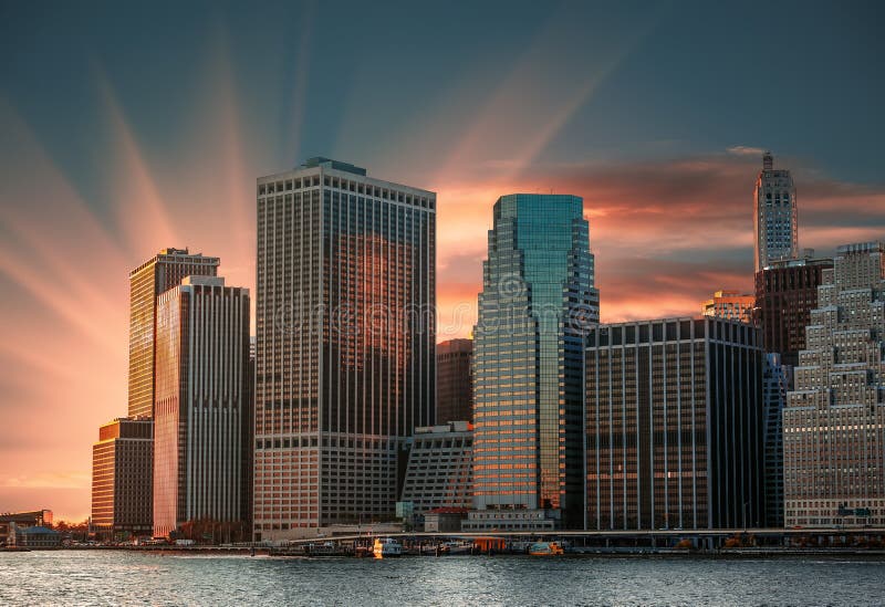 Manhattan. Sunset in New York City Stock Image - Image of skyscraper ...