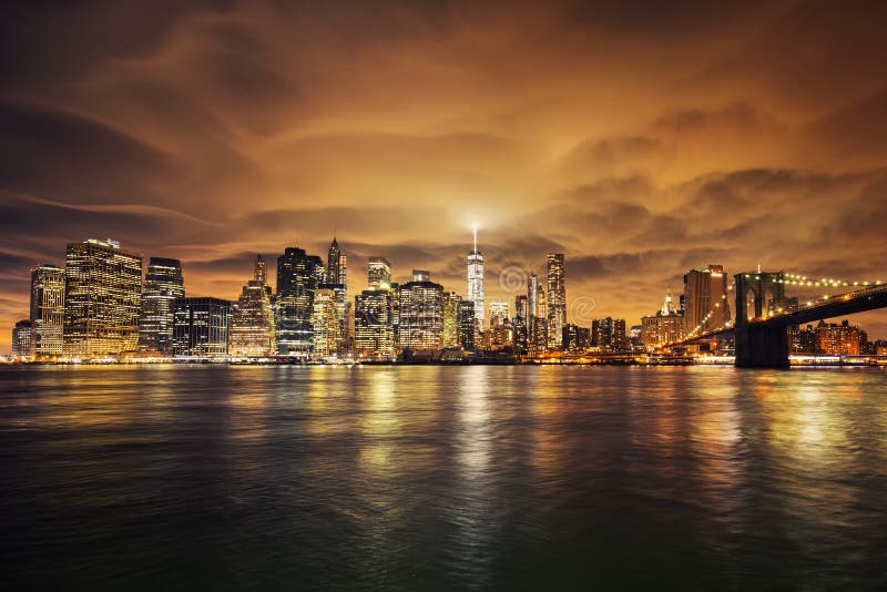 Manhattan at sunset stock photo. Image of harbor, district - 57279552