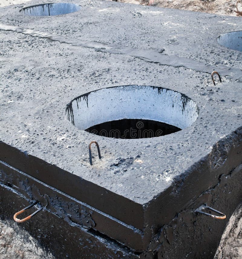 Manhole In The Concrete Block Stock Image - Image of hatch, foundation ...