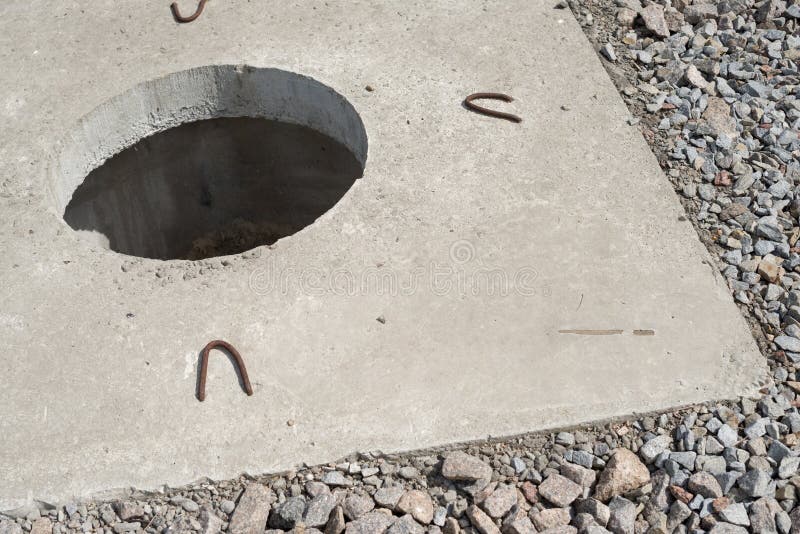 Manhole without Cover in New Concrete Block Stock Image - Image of ...