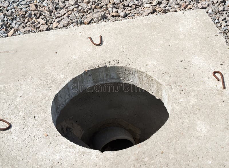 Manhole without Cover in New Concrete Block Stock Photo - Image of ...