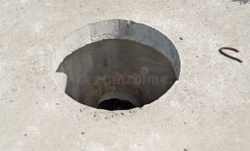 Manhole without Cover in New Concrete Block Stock Image - Image of ...
