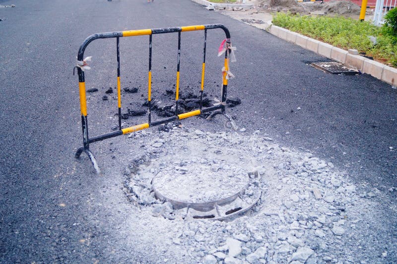 Manhole installations stock image. Image of guardrail - 71808027