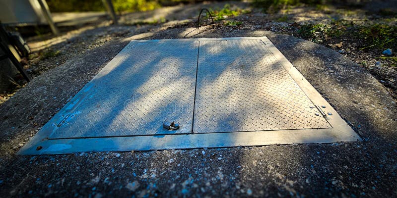 Manhole Panel Doors on Concrete Ground and Asphalt with Lock Stock ...
