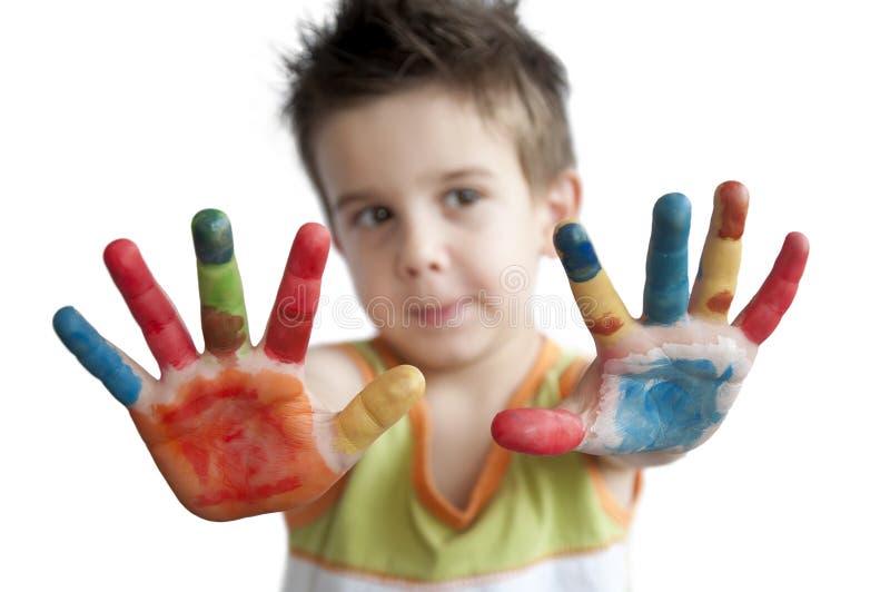 Mani Colorate Bambini. Mani Del Ragazzino. Immagine Stock - Immagine di ...