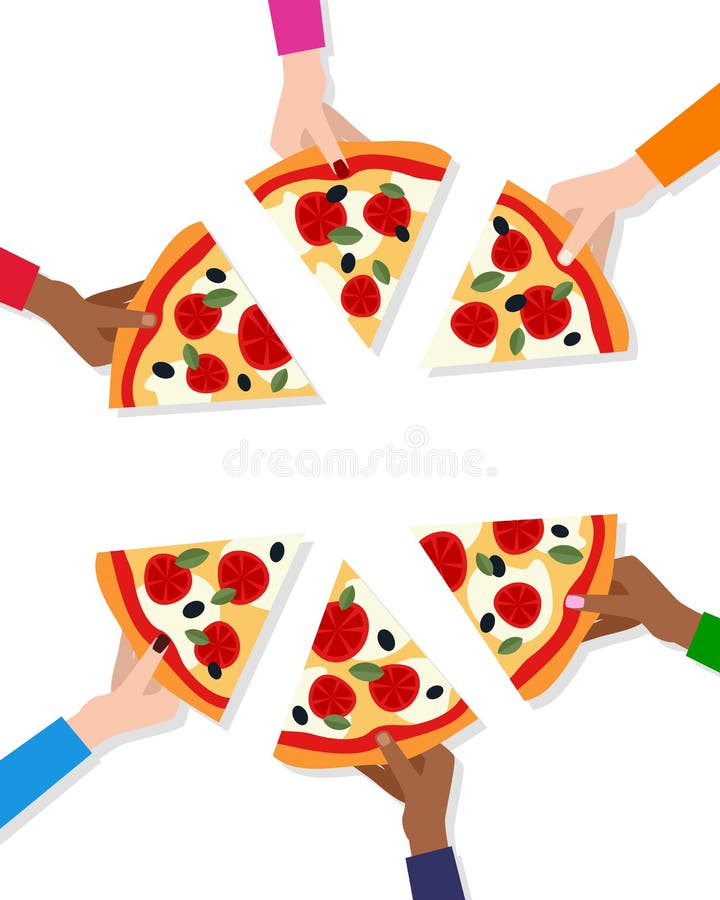 Mani Con Le Fette Di Pizza E Di Spazio Illustrazione Vettoriale ...