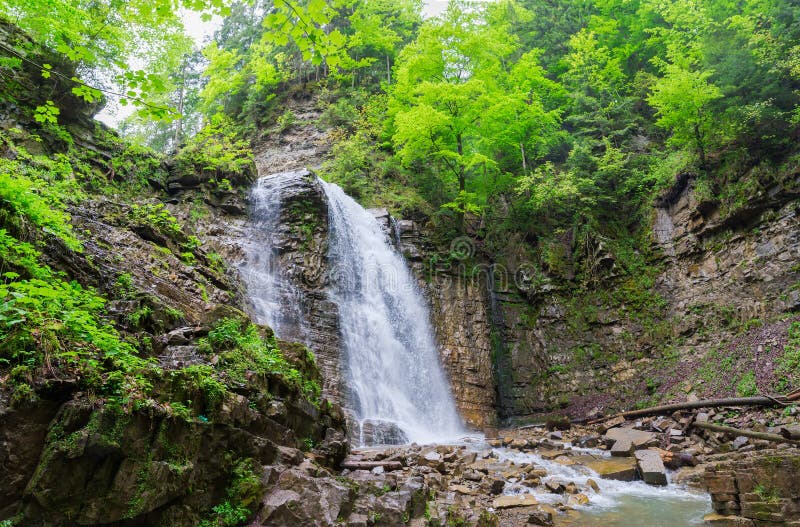 Maniava Waterfall Falling from Precipitous Cliff Ledge in Ukrainian ...