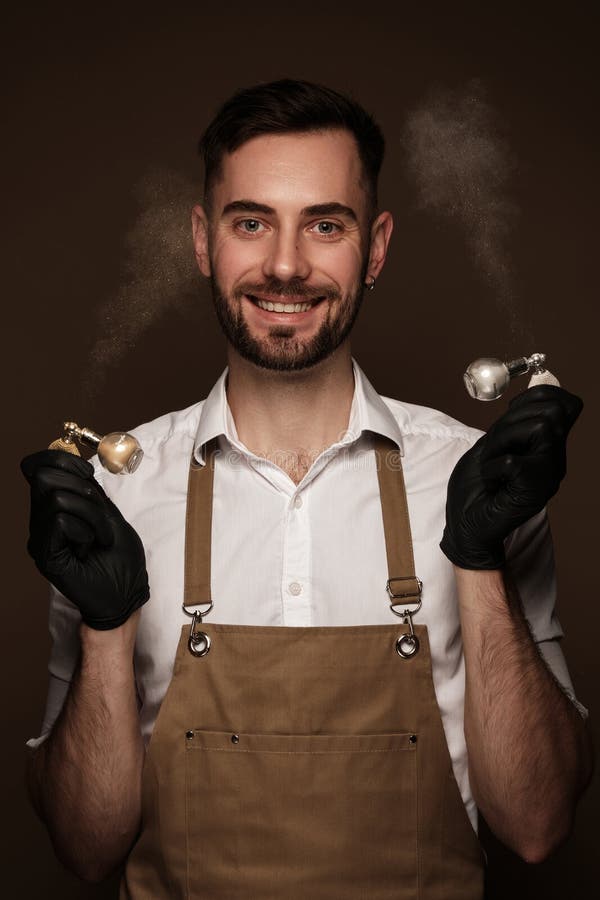 Manicur Master Man in Working Form with Tools in Hand. Nail Photo ...