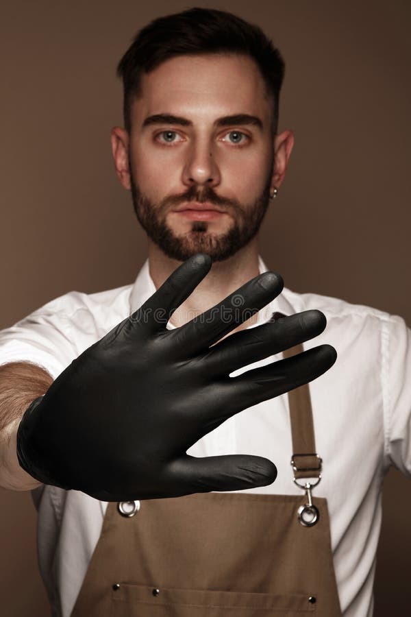 Manicur Master Man in Working Form with Tools in Hand. Nail Photo ...