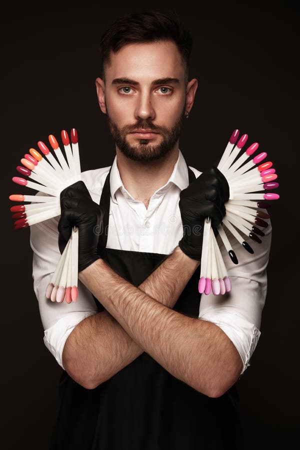 Manicur Master Man in Working Form with Tools in Hand. Nail Photo ...