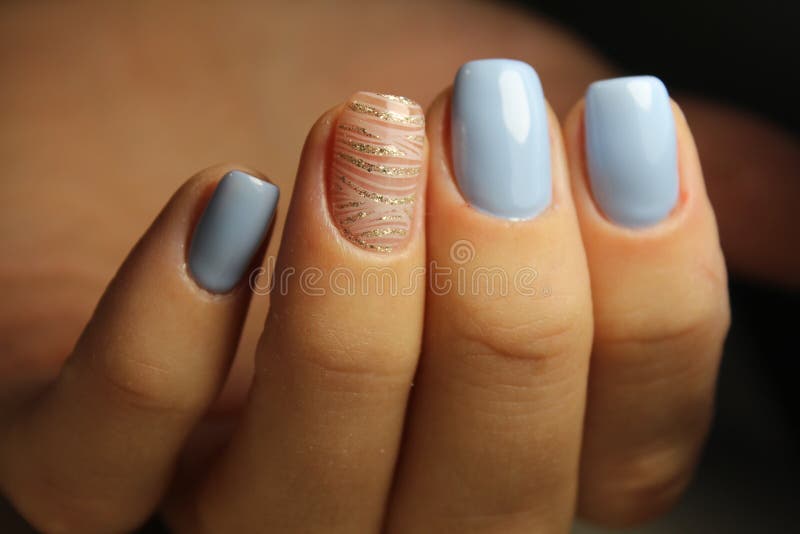 Manicure Design Lines, Blue Nails Stock Image - Image of french, arts ...