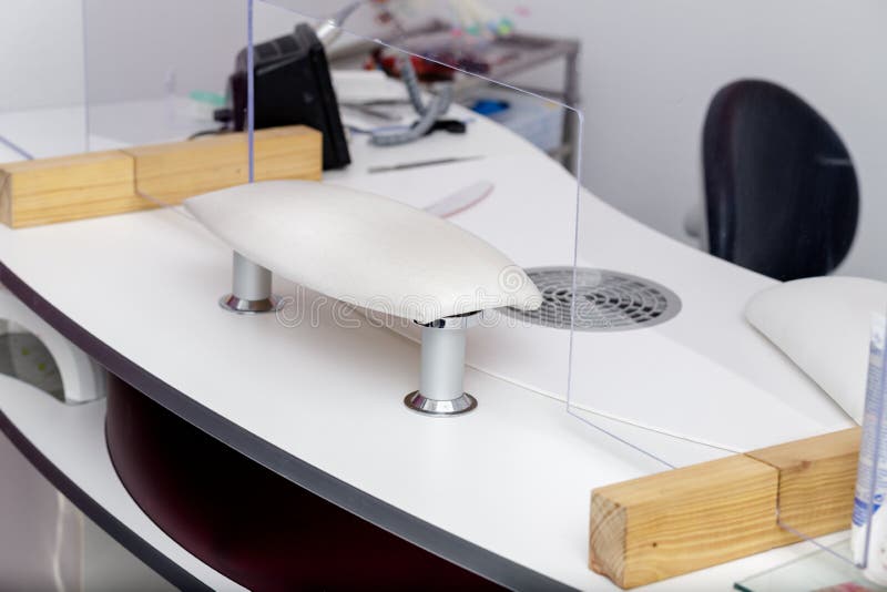 Manicure Master Workplace with Dividing Separation Plastic Shield Stock ...