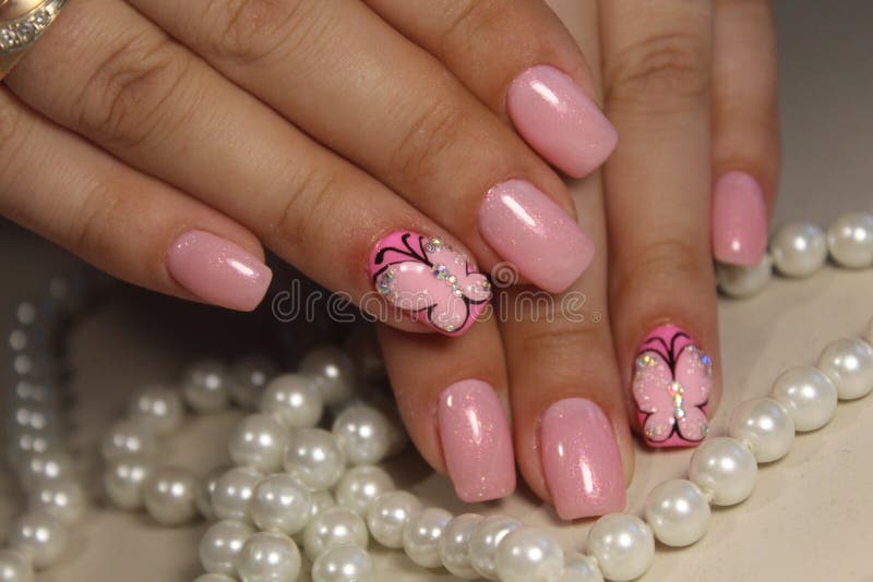 Manicure Nail Design with a Butterfly Pattern Stock Photo - Image of ...