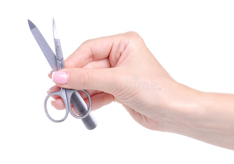 Manicure Nail File and Scissors in Hand Stock Photo - Image of body ...
