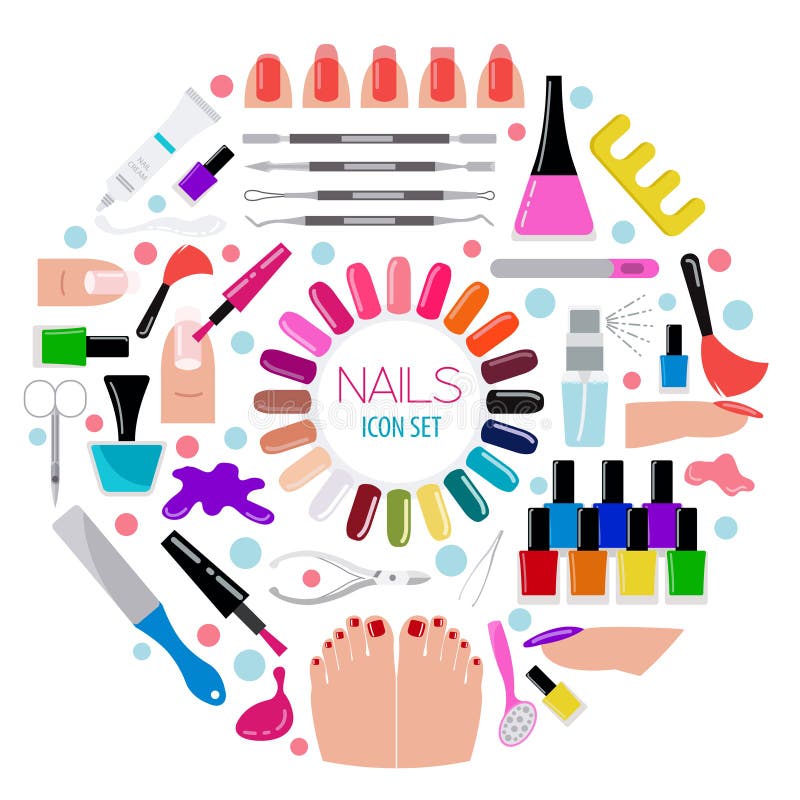 Manicure, Nail Salon. Icon Set Stock Vector - Illustration of beautiful ...