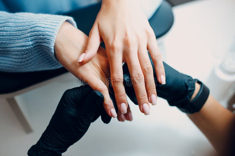 Manicure Process Female Hands Finger Nails Polish Stock Image - Image ...