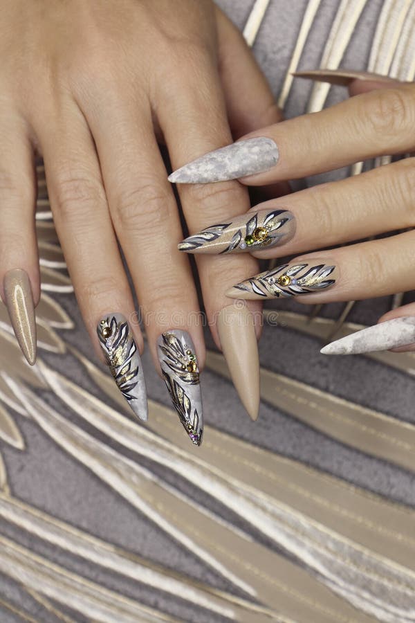 Manicure on the Sharp Shape of Nails . Stock Image - Image of acrylic ...