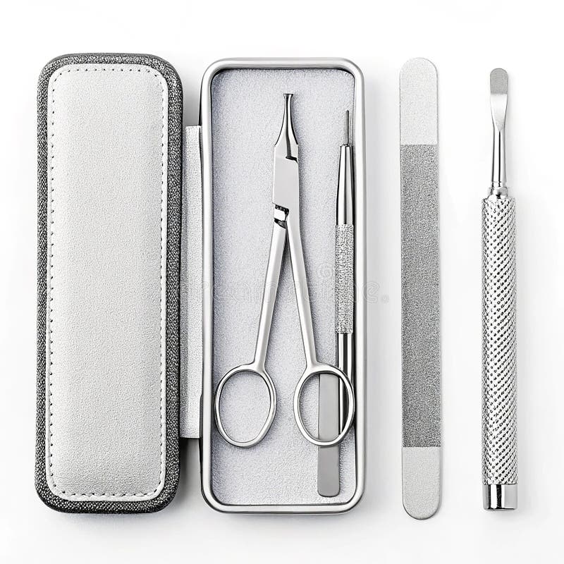 Manicure Tool Set with Cuticle Remover on White Background Stock ...