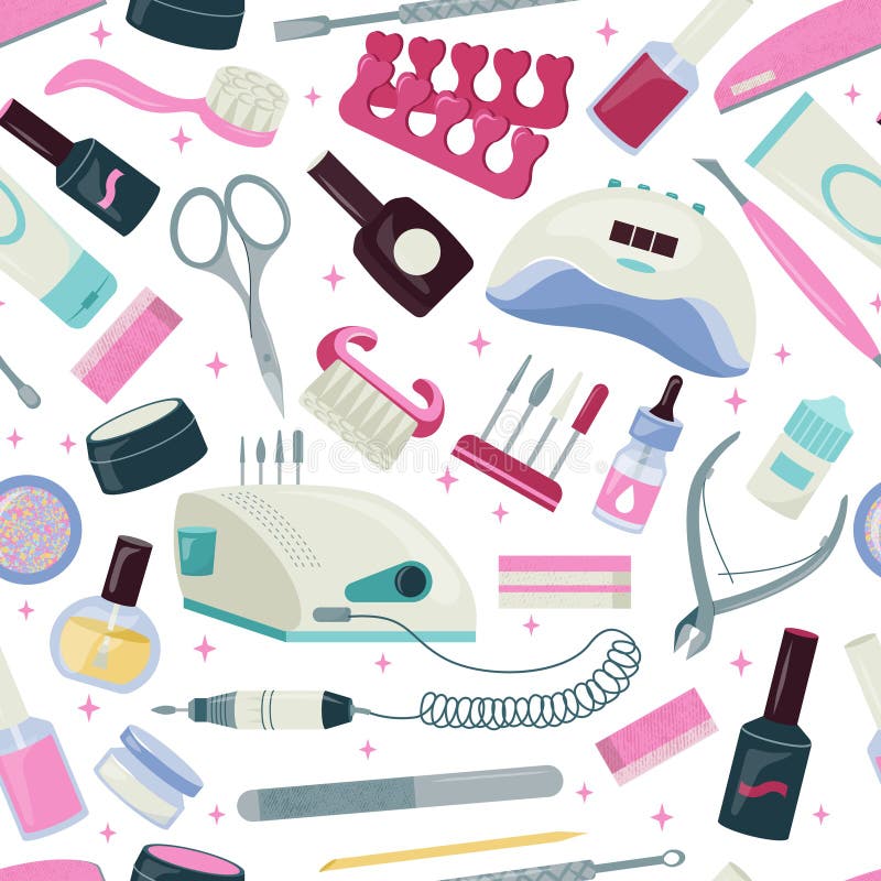 Manicure Tools Bright Seamless Pattern. Background with Manicure and ...