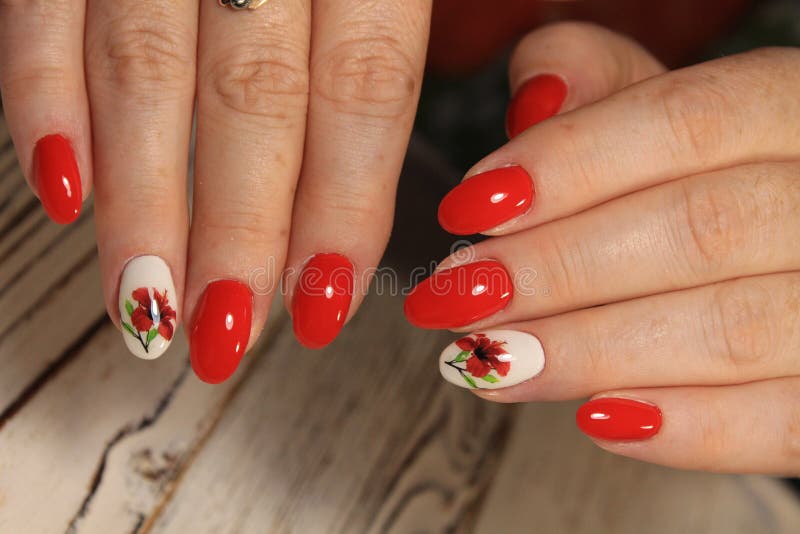 Manicured Nails Colored with Red Nail Polish Stock Image - Image of ...