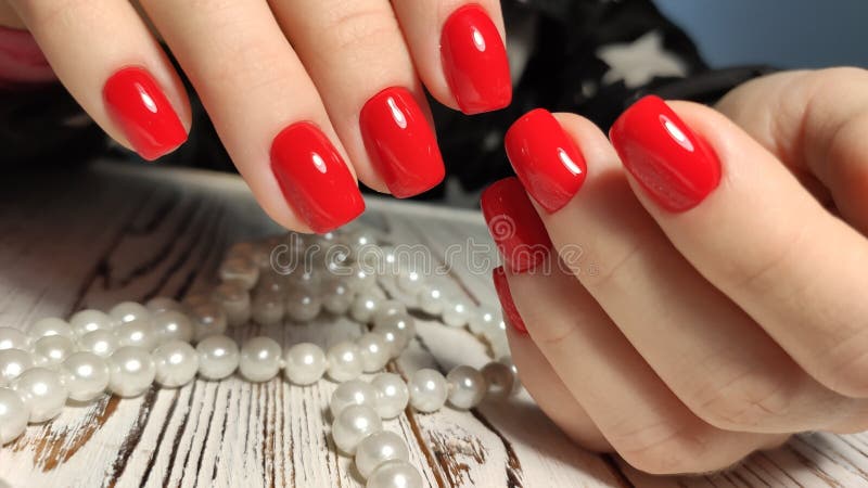 Manicured Nails Colored with Red Nail Polish Stock Photo - Image of ...