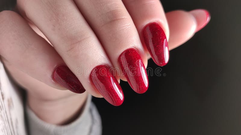 Manicured Nails Colored with Red Nail Polish Stock Image - Image of ...
