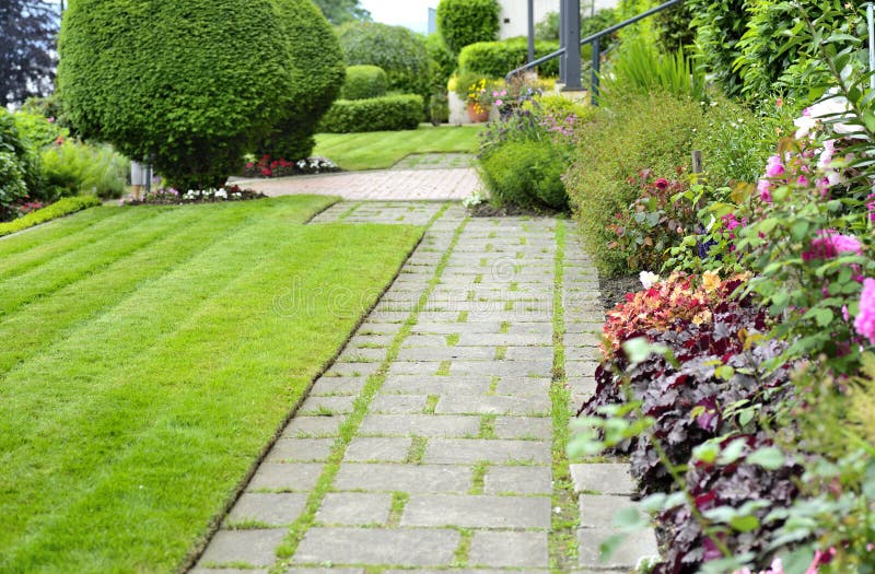 Manicured Yard stock image. Image of perennials, pink - 26184567