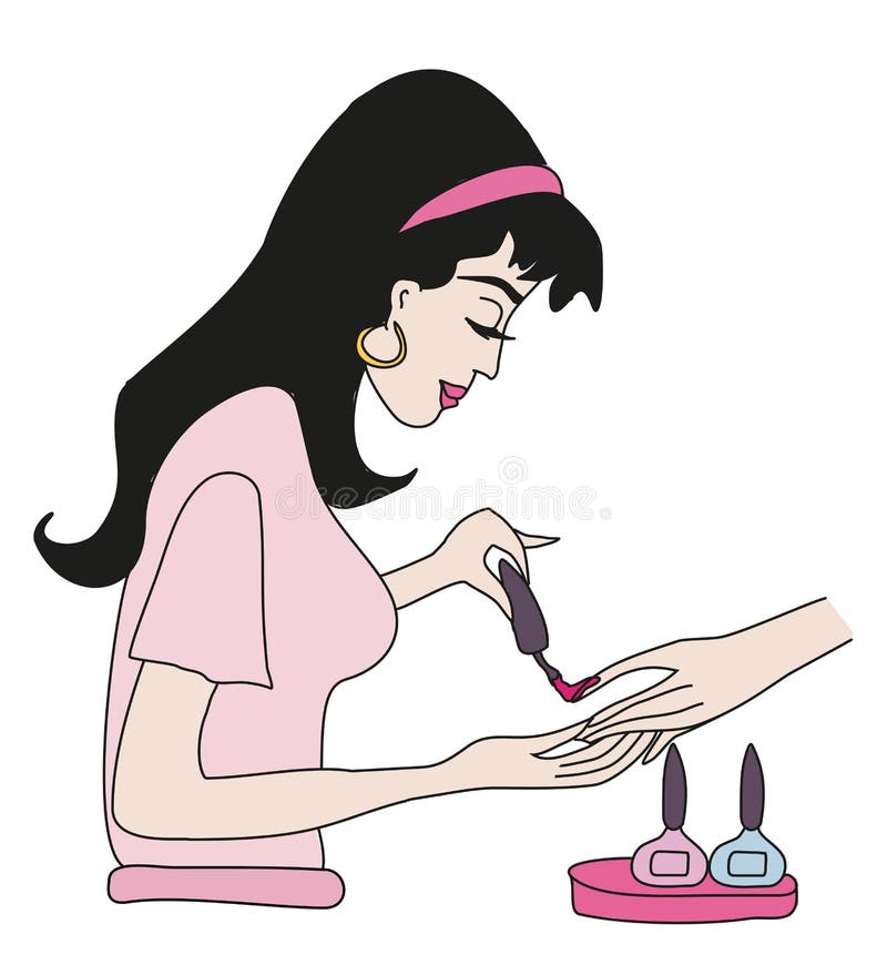 Manicurist Applying Nail Polish - Doodle Illustration in Close Up Stock ...