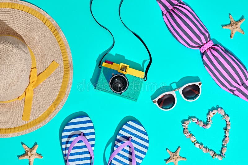 Manier Sunny Summer Beach Set Heet Strand Vibes Stock Afbeelding ...