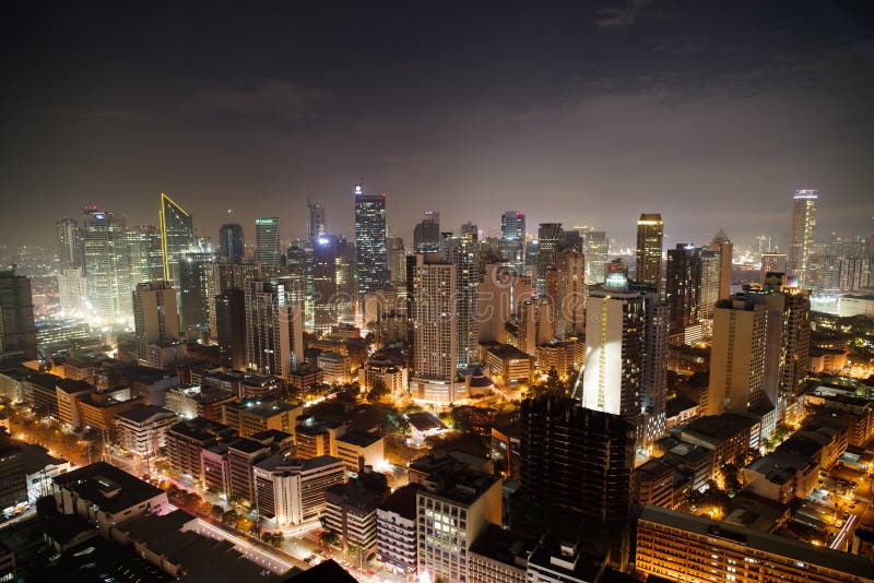 Manila City Skyline Nightview Editorial Stock Photo - Image of traffic ...