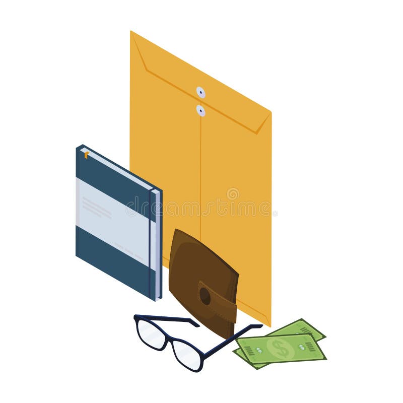 Manila Envelope with Office Icons Stock Illustration - Illustration of ...