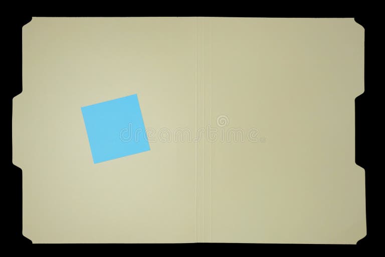 Manila File Folder with Blue Sticky Note on Black Background Stock ...