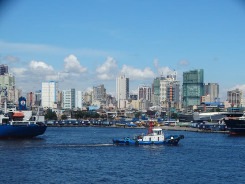 Manila Harbour and Skyline of Downtown, Philippines Editorial Stock ...